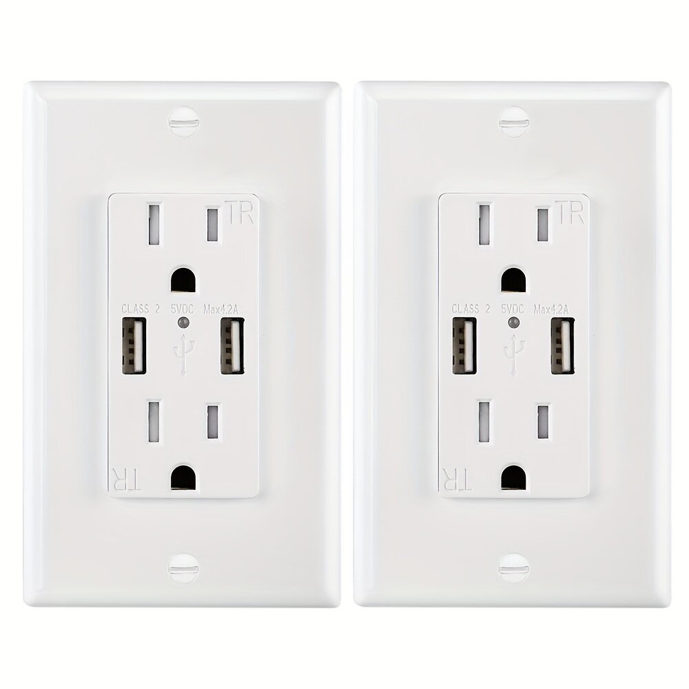 Настенная электрическая розетка с USB портом и светодиодным ночником, 5 В 4,2 А, 15 А 110 В, защита от детей, белая, в комплекте лицевая панель, 2 шт.