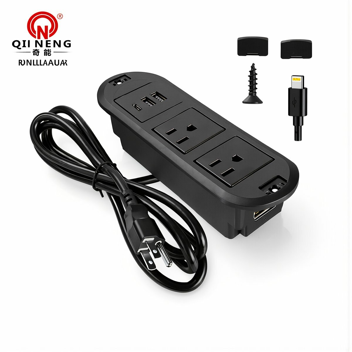 Встраиваемая розетка из пластика АБС с портами USB Type-C два силовых разъёма кабель 1.8 м медные контакты американский стандарт 13А
