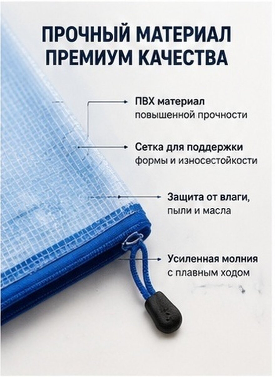 Органайзер для бумаг в виде прозрачного чехла с молнией, формат А4, размер 34,00x24,00 см, комплект 12 штук