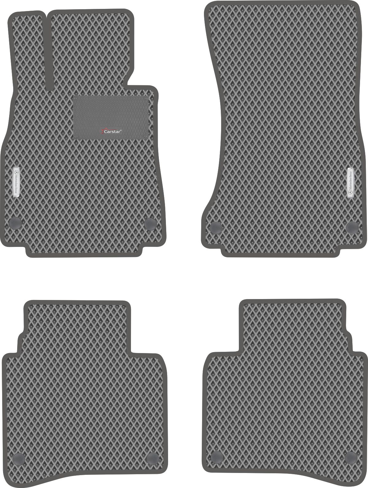 Автомобильные коврики EVA для Mercedes-Benz S-klasse VI W222 (2013-2020), с каучуковым подпятником и 2 эмблемами Mercedes-Benz, серые с серым кантом, ячейка - ромб