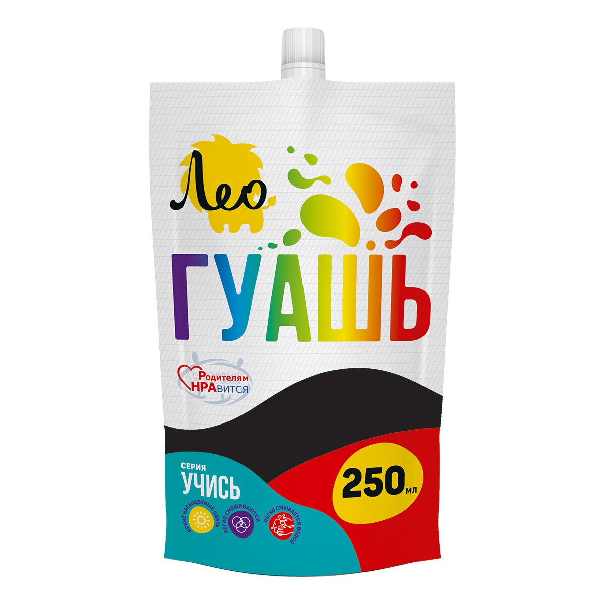 Гуашь художественная для детей ЛЕО Учись 250мл Черная 806 в герметичной упаковке