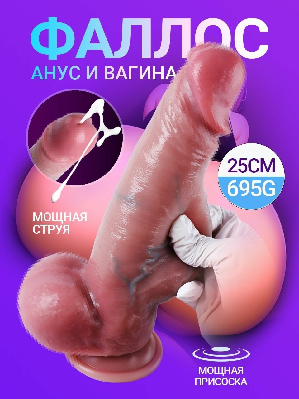 Большой реалистичный фаллоимитатор с эякуляцией для мужчин и женщин