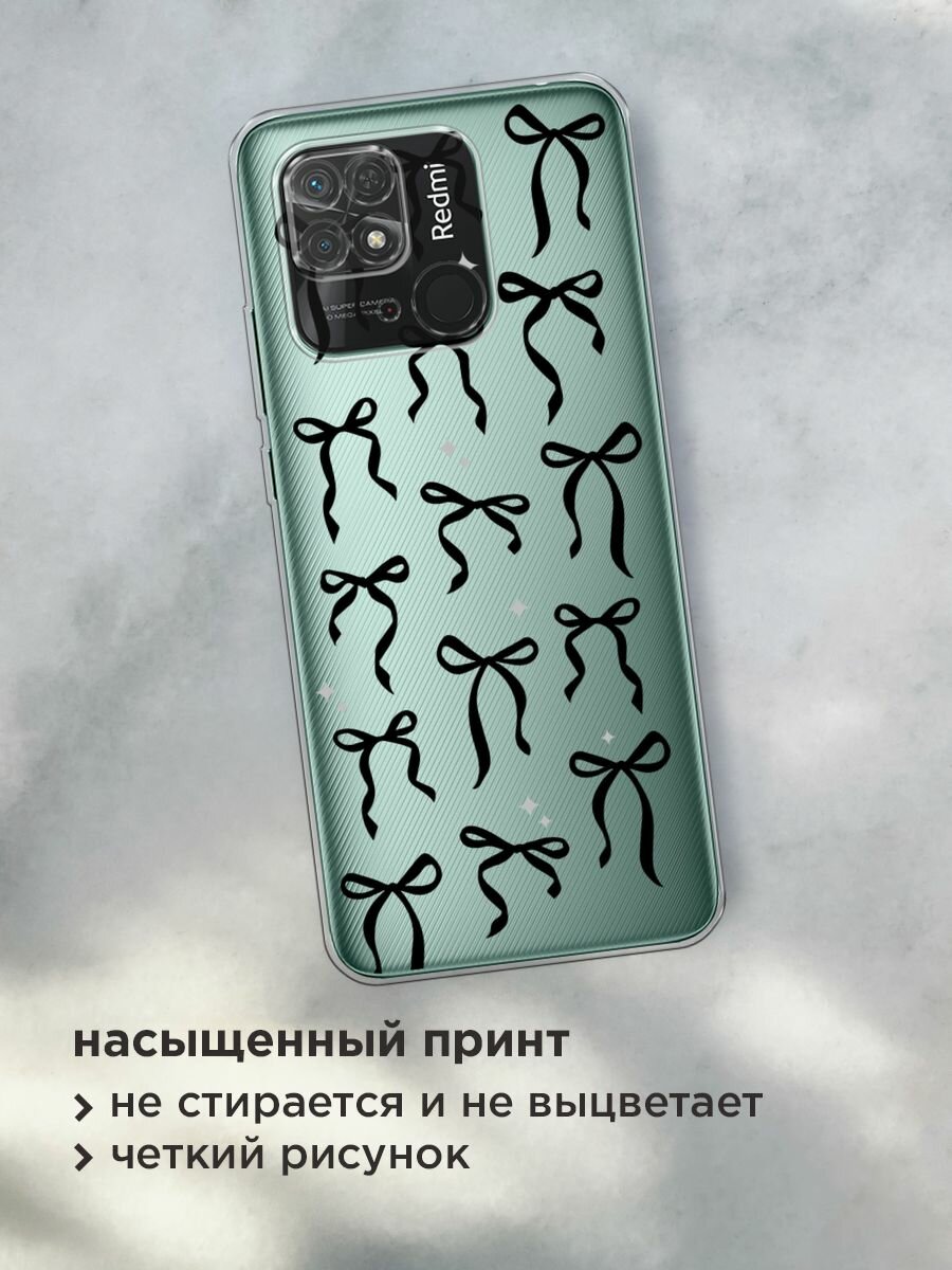 Чехол на Xiaomi Redmi 10C / Сяоми Редми 10C с принтом "Black bows", прозрачный — фото 1