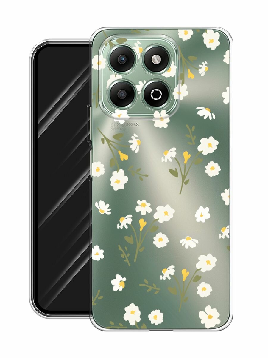 Чехол на Honor X6b / Хонор X6b с принтом "Пучки ромашек паттерн", прозрачный — фото 1