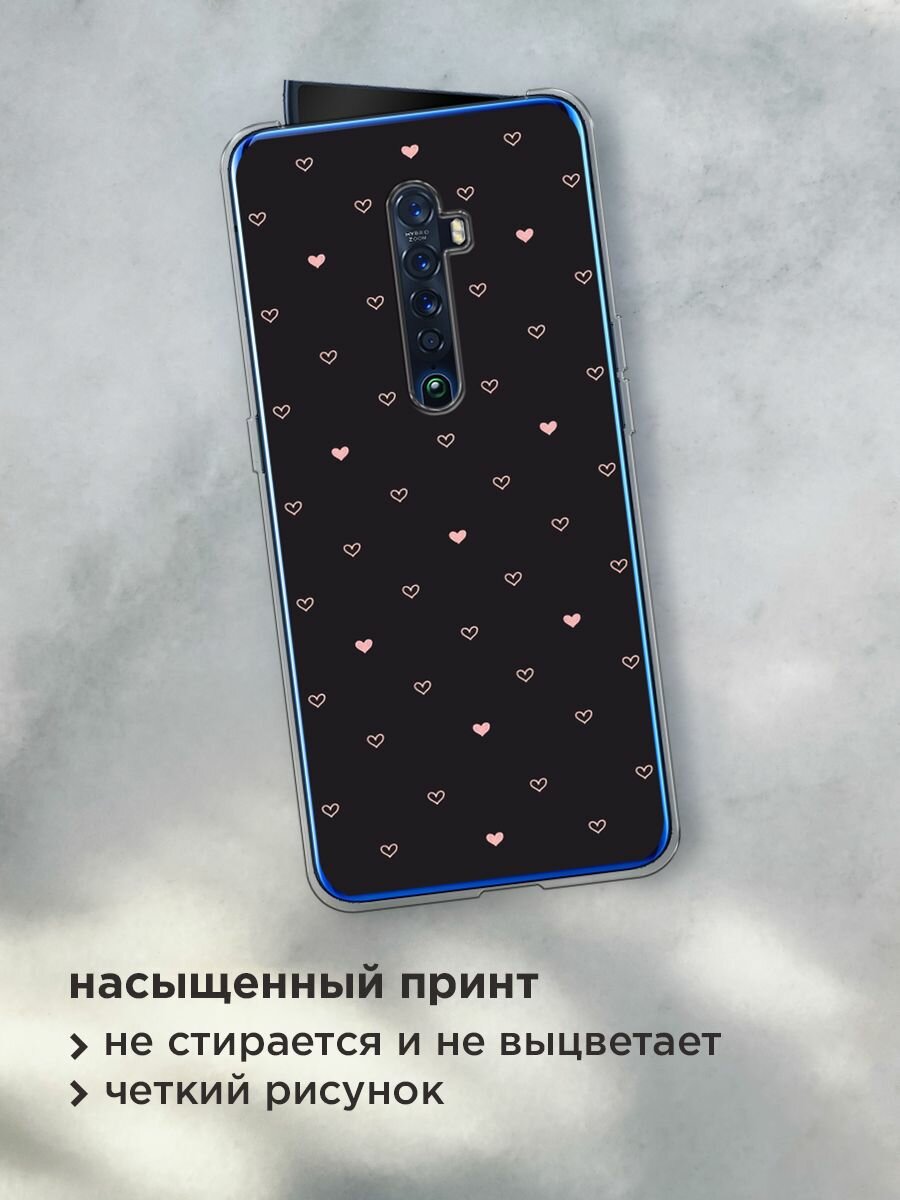 Чехол на Oppo Reno 2 / Оппо Рено 2 с принтом "Черный фон и сердечки" — фото 1