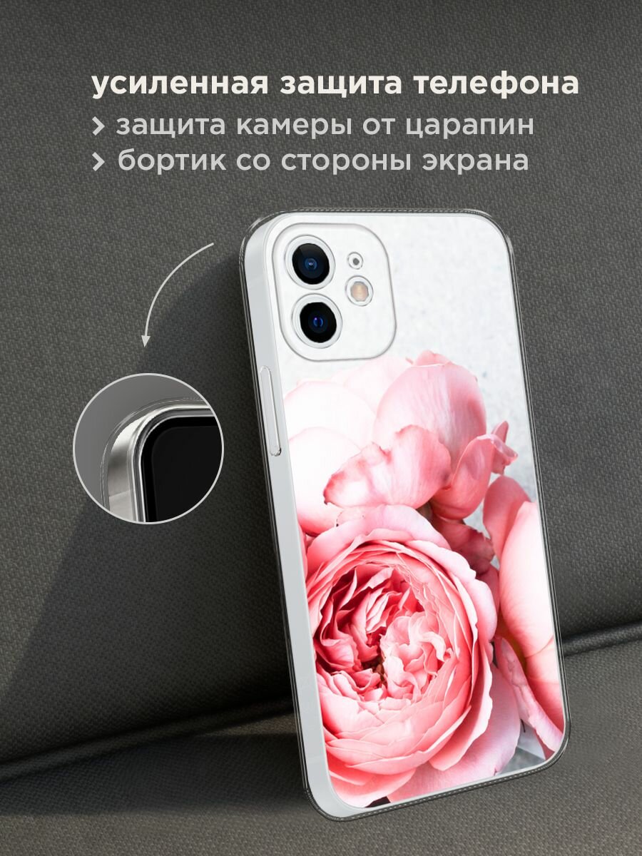 Чехол на Apple iPhone 12 mini / Айфон 12 Мини с принтом "Пионы на белом" — фото 1