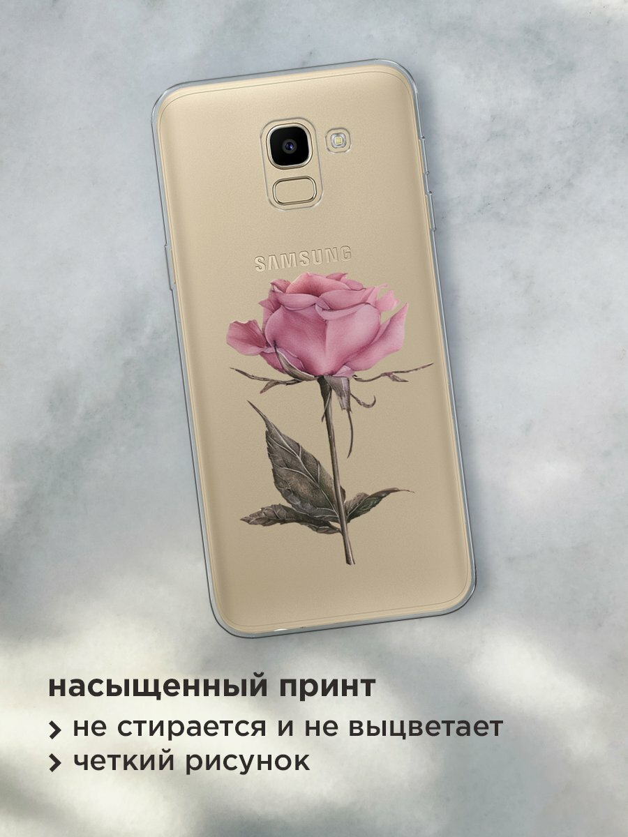 Чехол на Samsung Galaxy J6 2018 / Самсунг Галакси Джей 6 2018 с принтом "Меланхоличная роза", прозрачный — фото 1