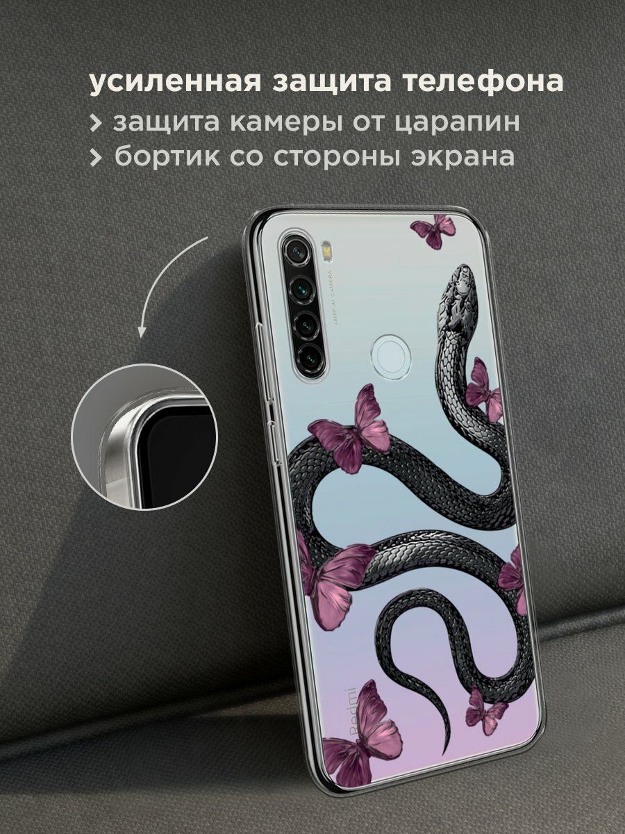 Чехол на Xiaomi Redmi Note 8T / Сяоми Редми Нот 8Т с принтом "Snake and butterflies 2" — фото 1