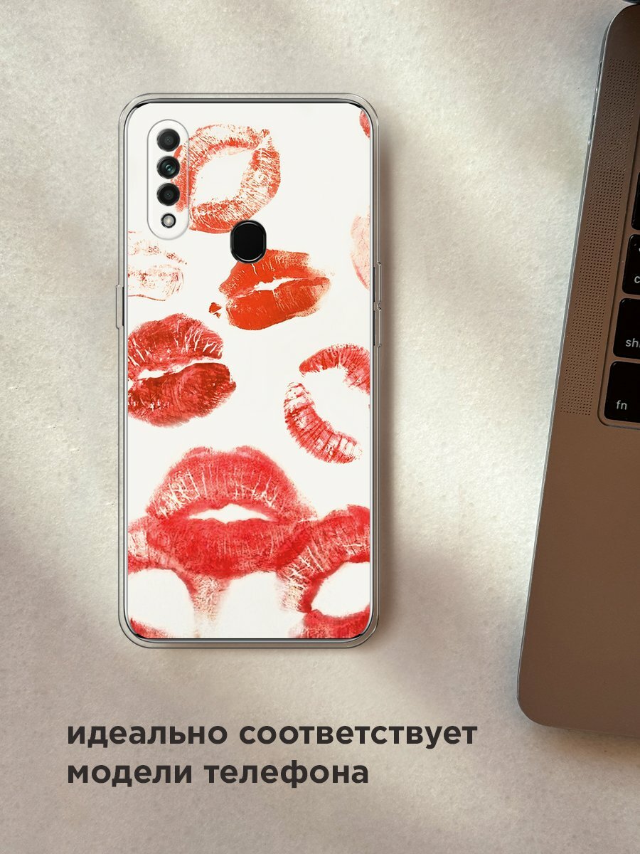 Силиконовый чехол на Oppo A31 / Оппо А31 с принтом Следы помады — фото 1
