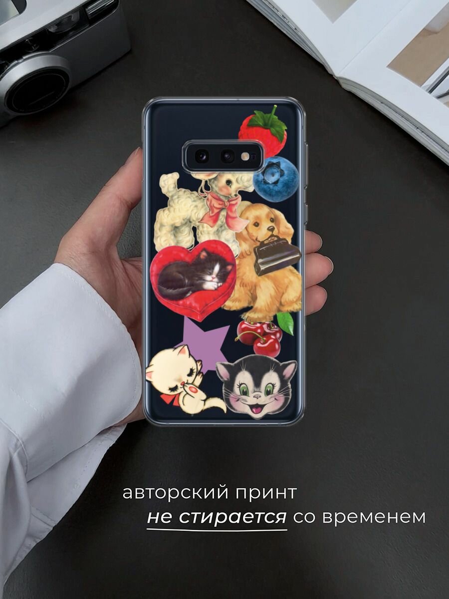 Чехол на Samsung Galaxy S10E / Самсунг Галакси S10E с принтом "Милые стикеры", прозрачный — фото 1