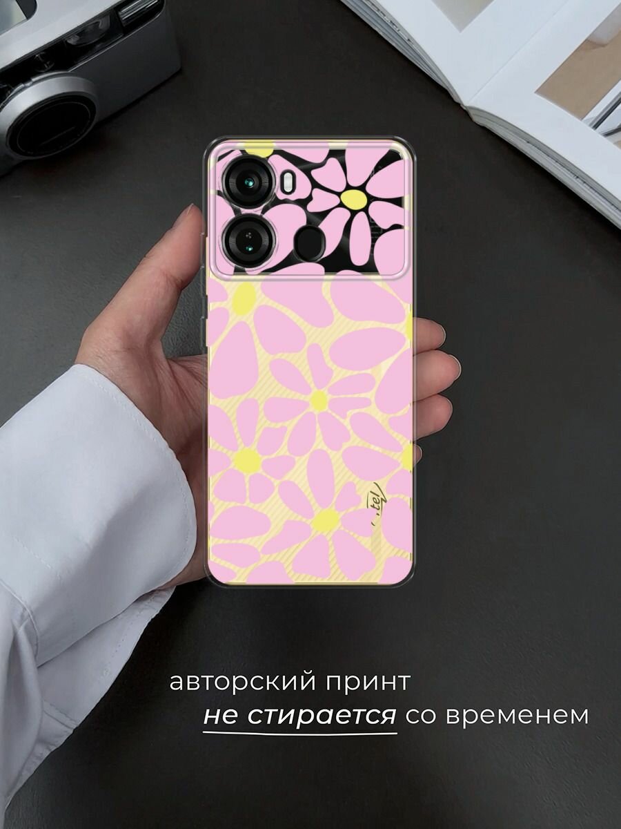 Чехол на Itel P40 / Ител P40 с принтом "Розовые лепестки 2", прозрачный — фото 1