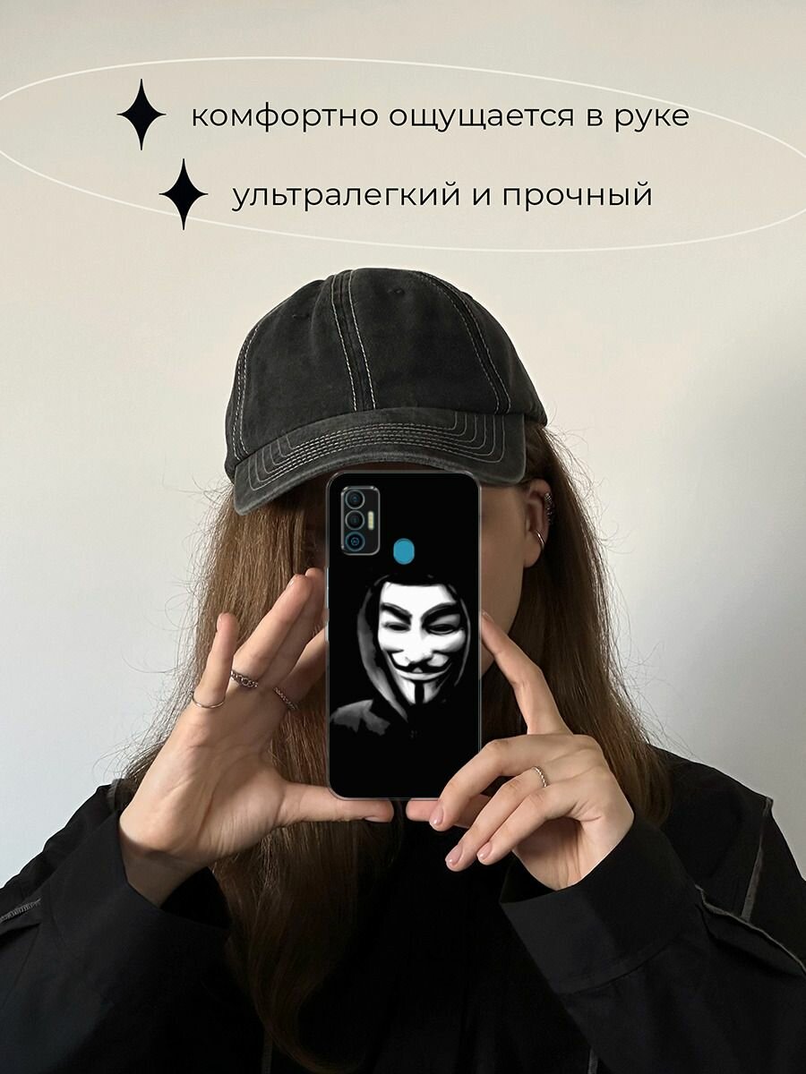 Силиконовый чехол на Tecno Spark 7 / Техно Спарк 7 с принтом "Анонимус" — фото 1