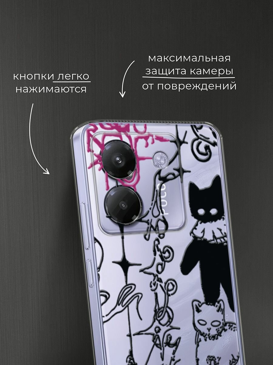 Чехол на Poco M7 Pro / Поко М7 Про с принтом "Готические котики" — фото 1