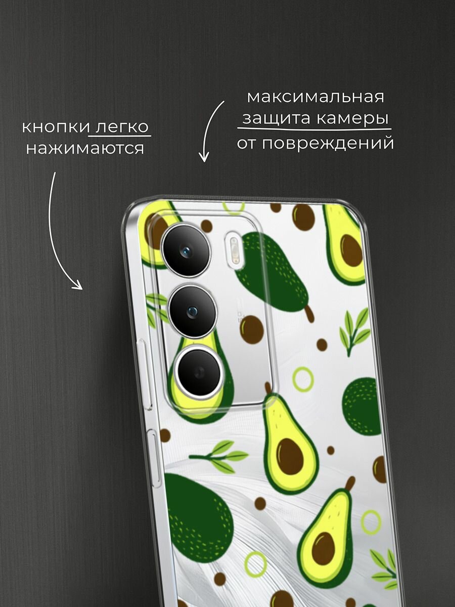 Чехол на Realme C71/P3 Lite 4G / Реалми С71/P3 Лайт 4G с принтом "Авокадо паттерн", прозрачный — фото 1