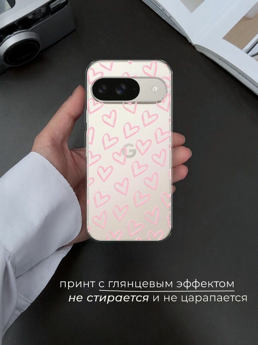 Чехол на Google Pixel 9 / Гугл Пиксель 9 с принтом "Сердца паттерн" — фото 1