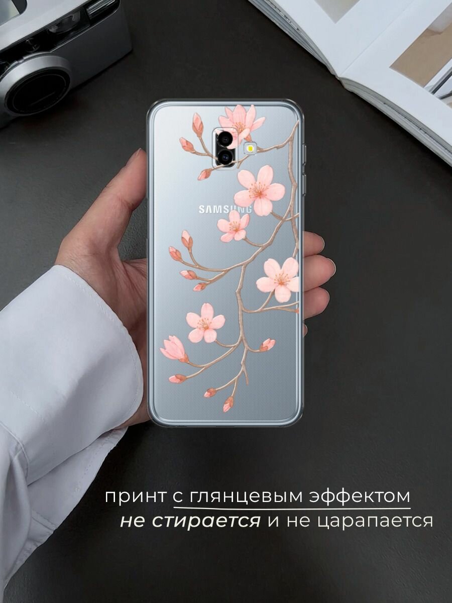 Чехол на Samsung Galaxy J6 + / Самсунг Галакси J6 Плюс 2018 с принтом "Веточка распускающейся сакуры 2" — фото 1