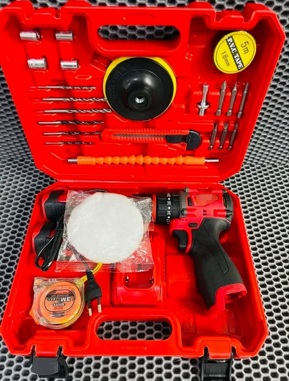 Шуруповерт аккумуляторный, бесщеточный, 23 в 1, 18В, красный, кейс