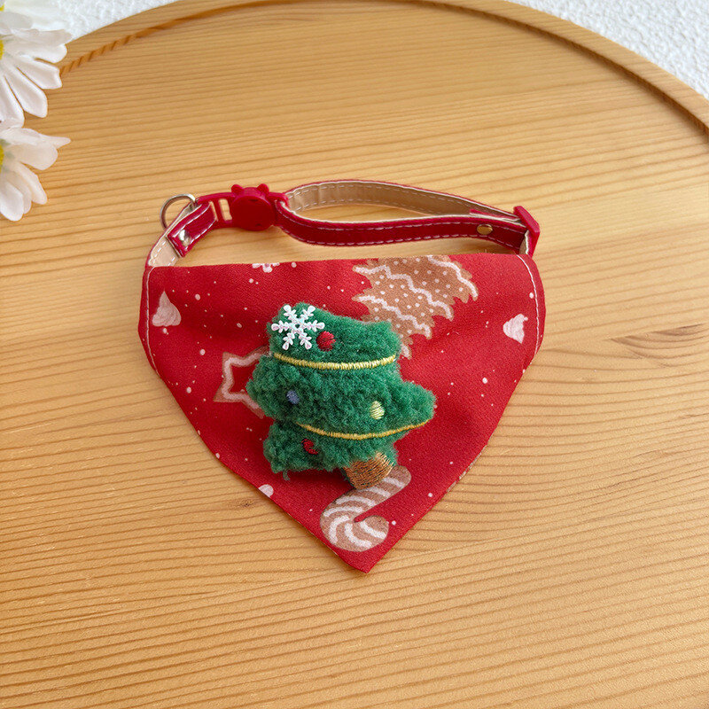 Holiday pet triangle collar with santa claus elk snowman design for cats and dogs winter seasonal wear christmas tree