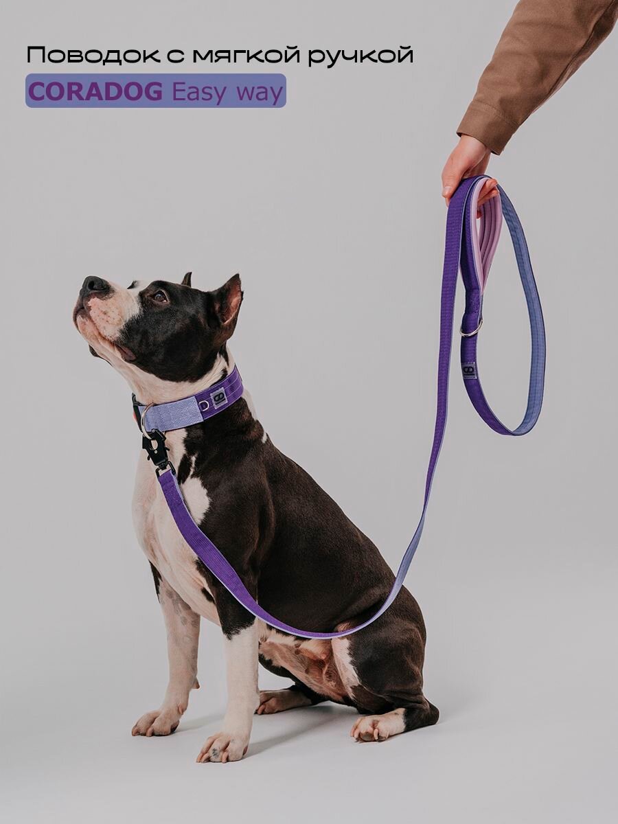 Поводок CORADOG Easy way c мягкой ручкой и карабином самозахватом Frog , длина 2 м, для средних пород собак цвет сиреневый, фиолетовый
