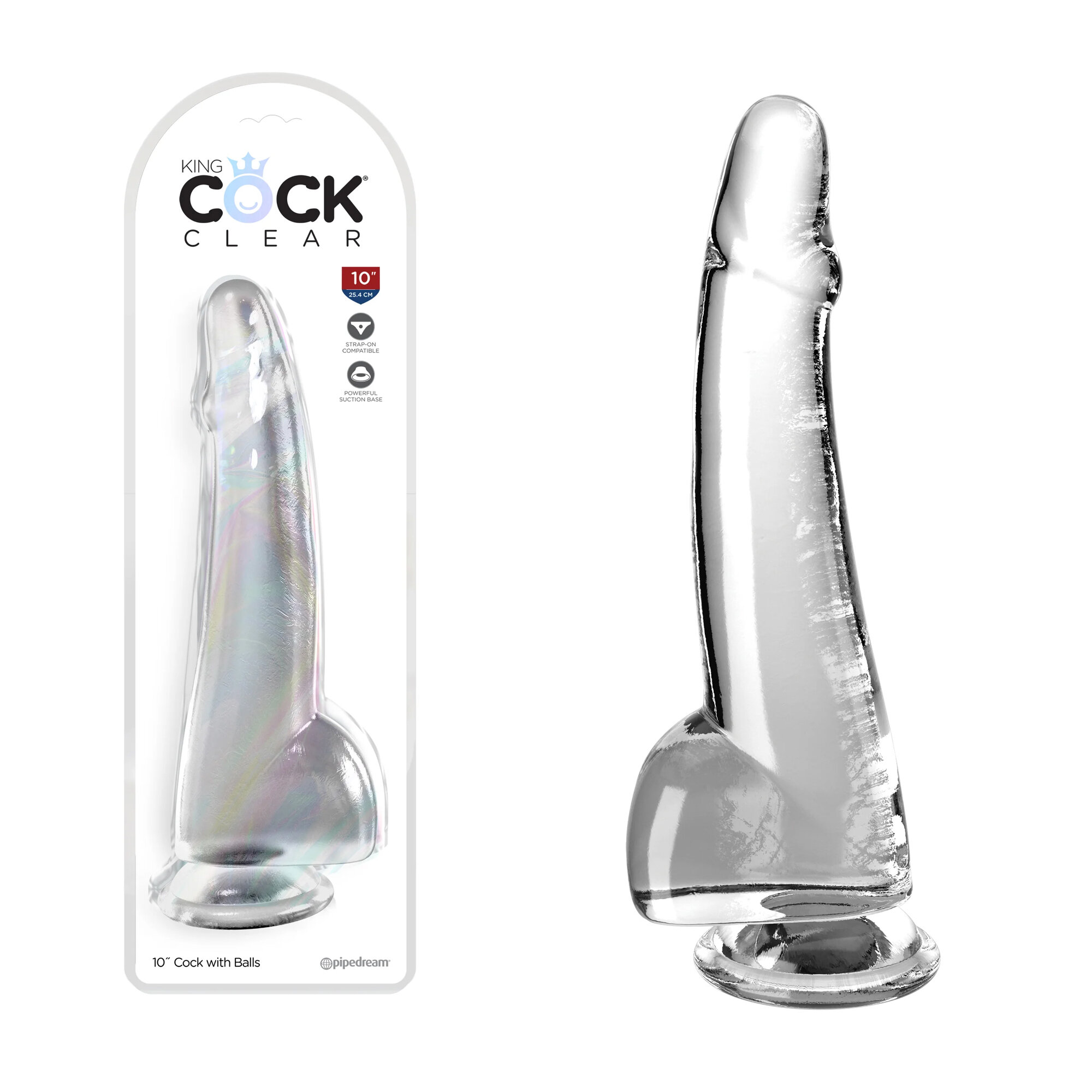 King Cock Clear, Cock with Balls 10" Фаллоимитатор с мошонкой, прозрачный (27.9, Ø 5.7 см)
