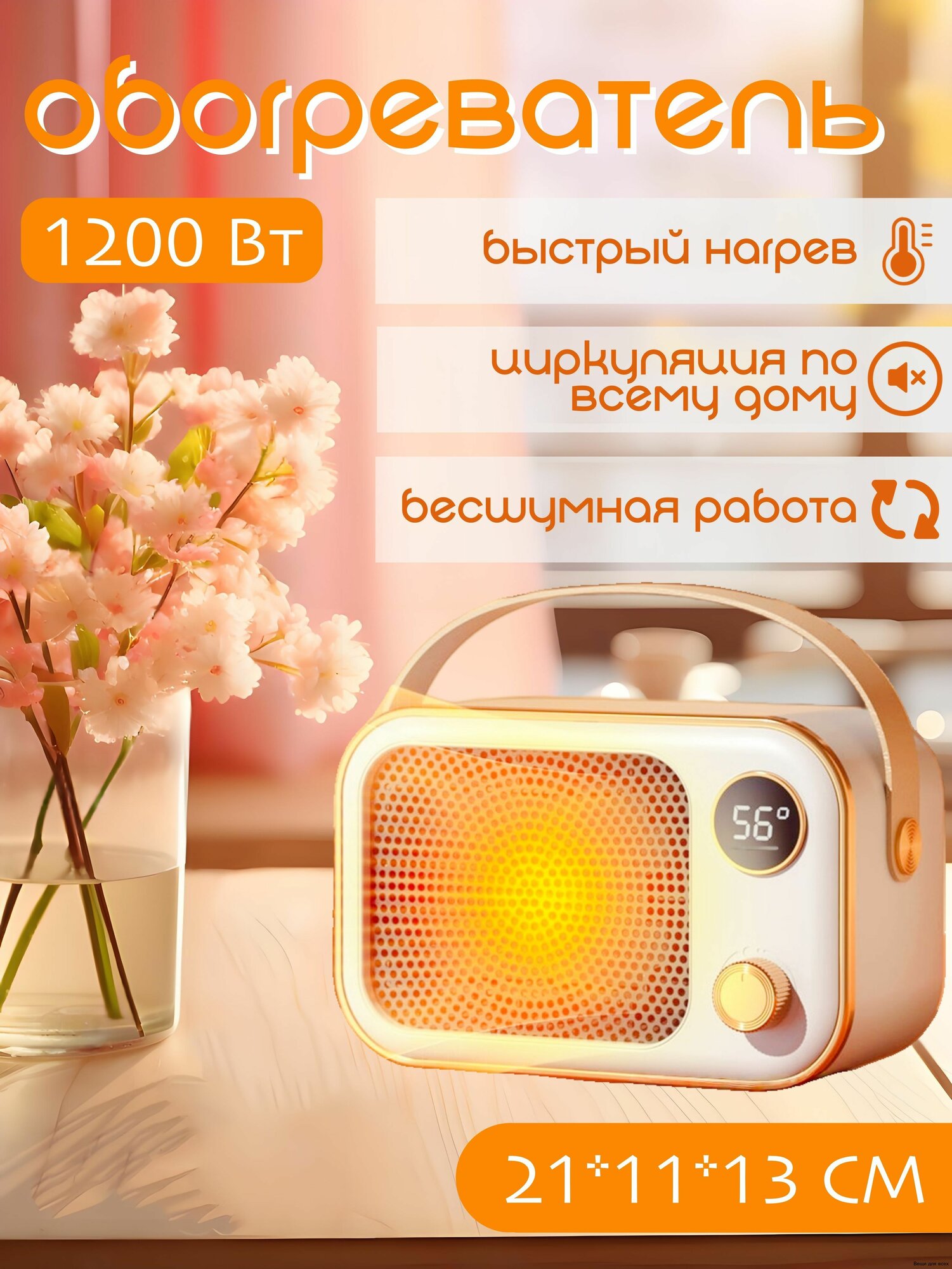 Компактный керамический обогреватель 1200Вт