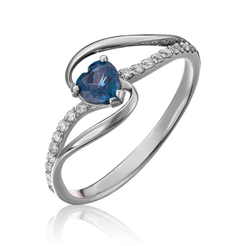 Кольцо, белое золото, 585 проба, сапфир, бриллиант