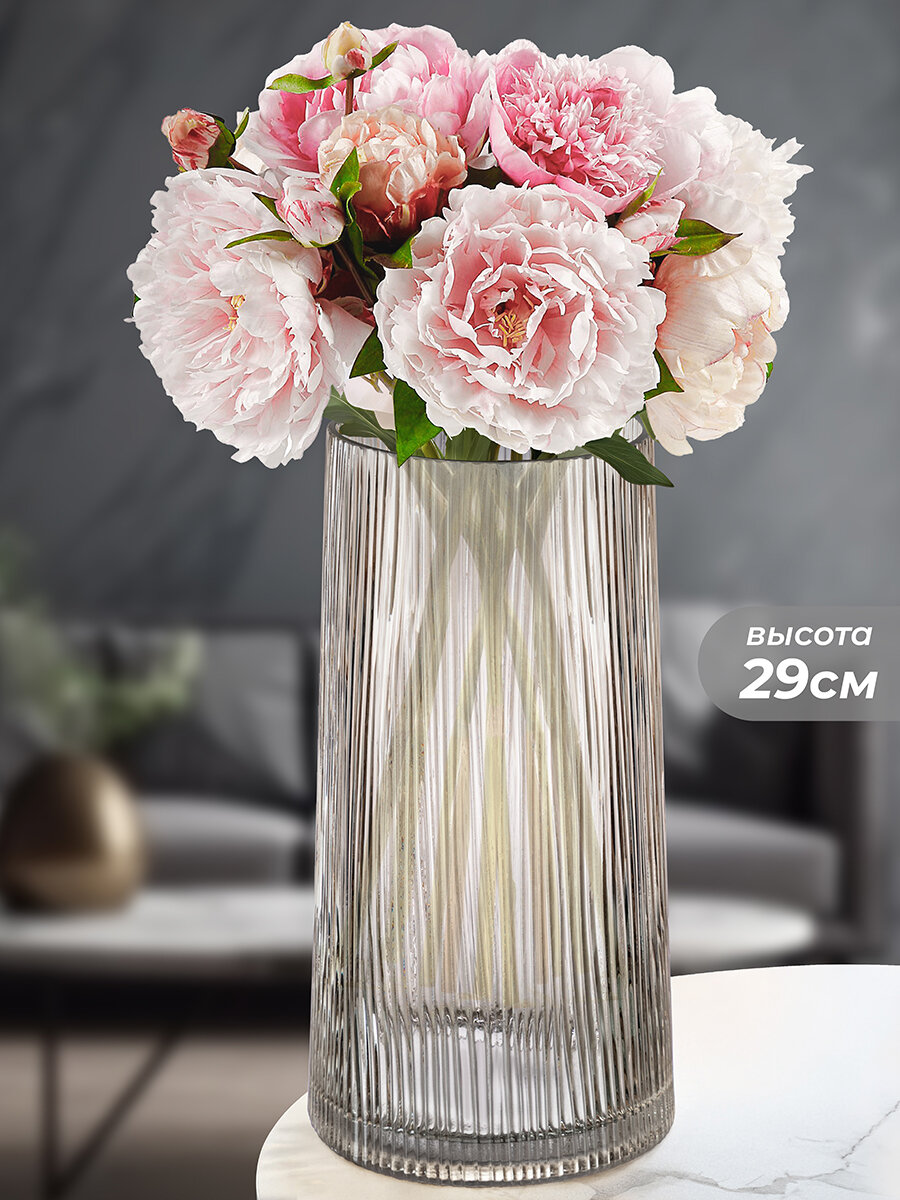 Ваза настольная 4 л Elan Gallery серая, стекло, 14,5х14,5х29,5 см