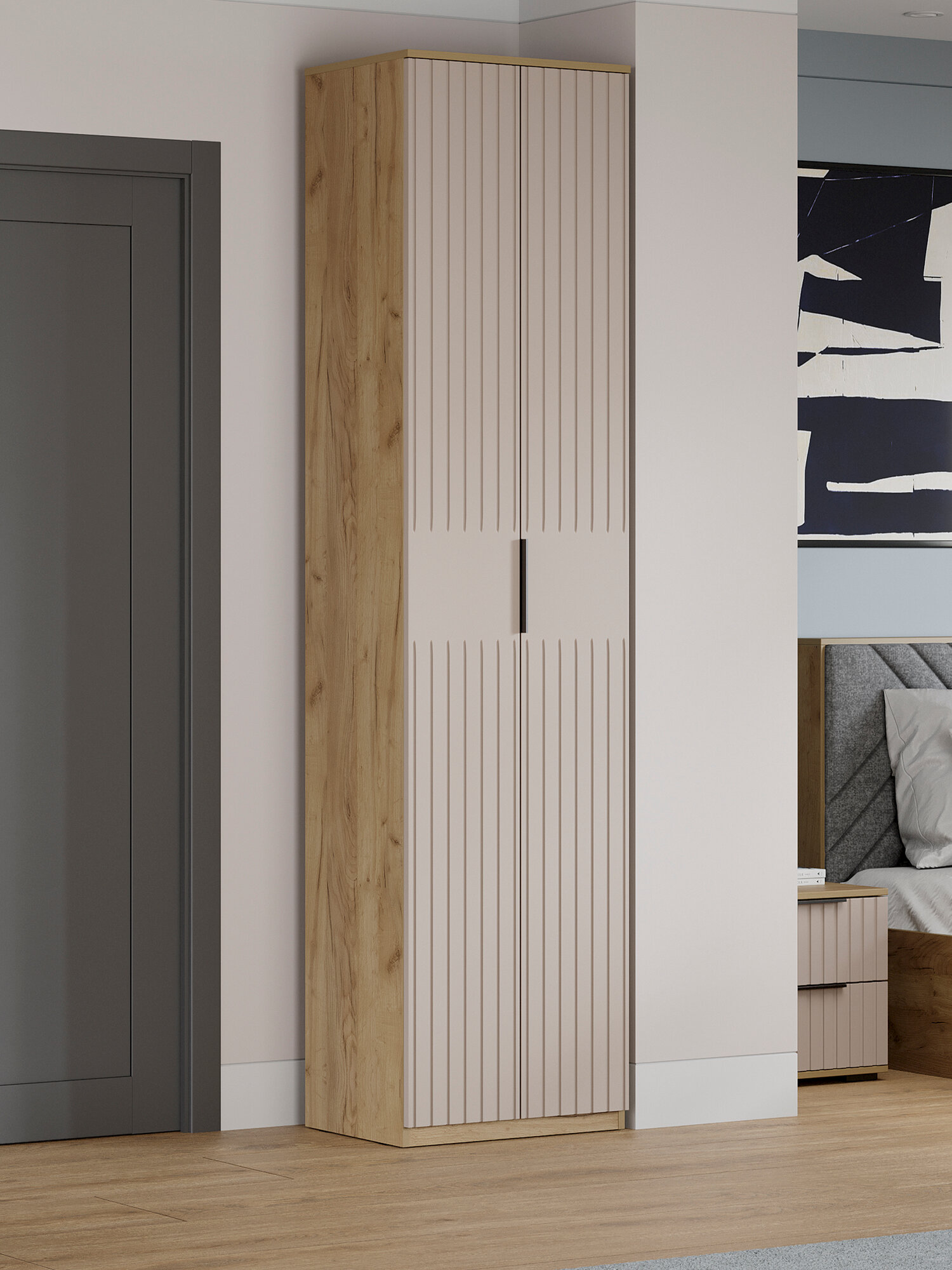 Шкаф распашной с полками и штангой Хилтон исп.2 (Дуб Крафт золотой, Мокко матовый)