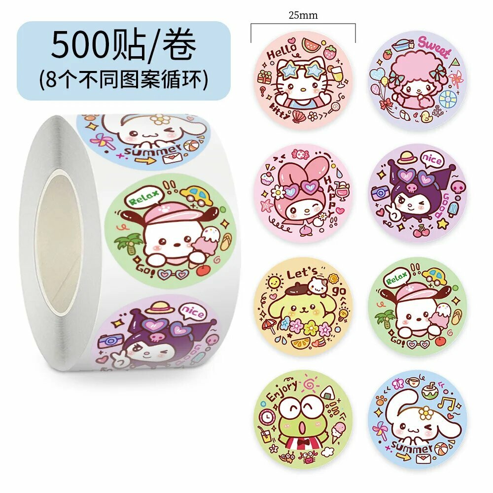 500 шт./рулон, ПВХ наклейки для ноутбука Sanrio Melody Kitty Kuromi Cinnamoroll