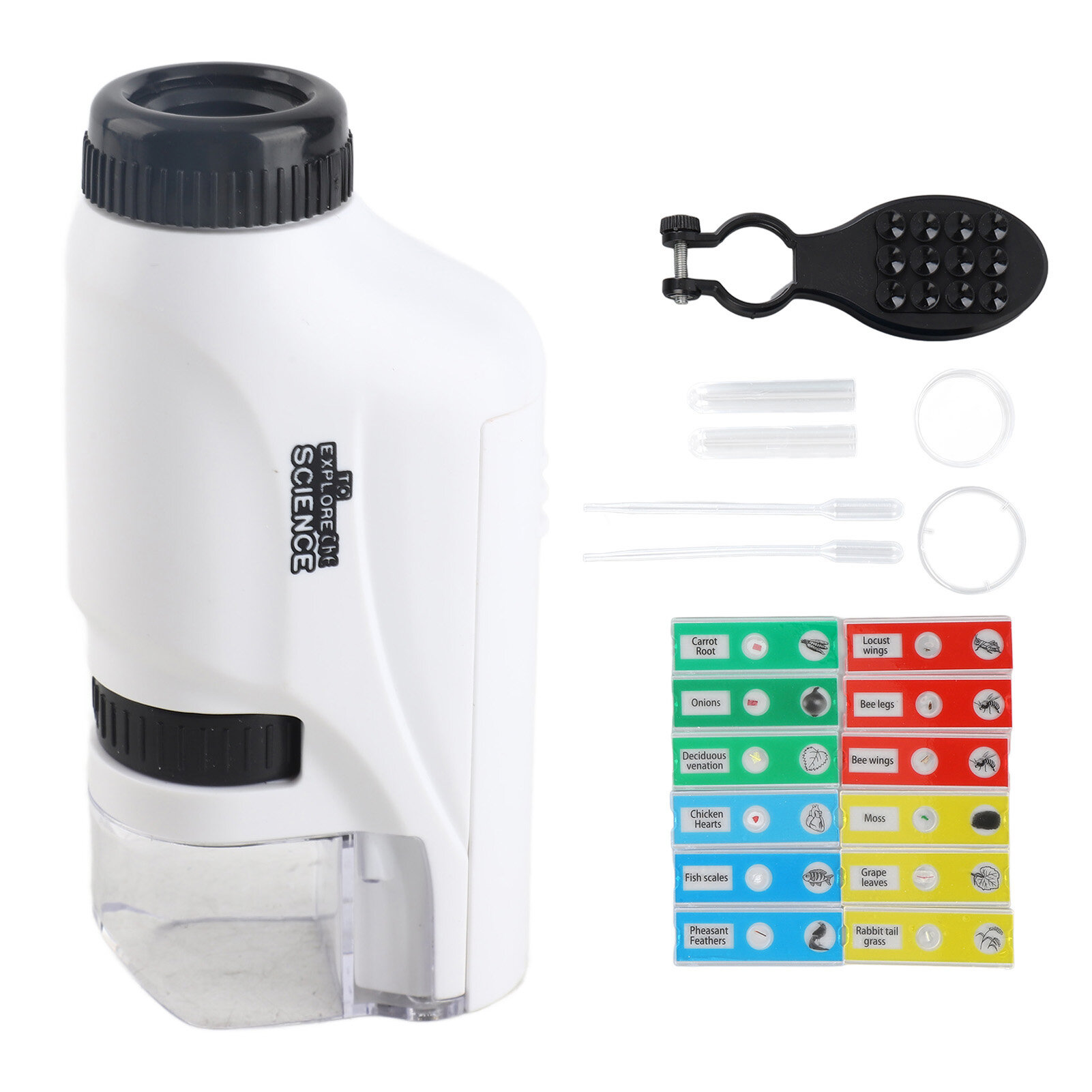 Детский комплект микроскопа Портативный миниатюрный микроскоп Ручной микроскоп для дома и школы Научные эксперименты на открытом воздухе Белый