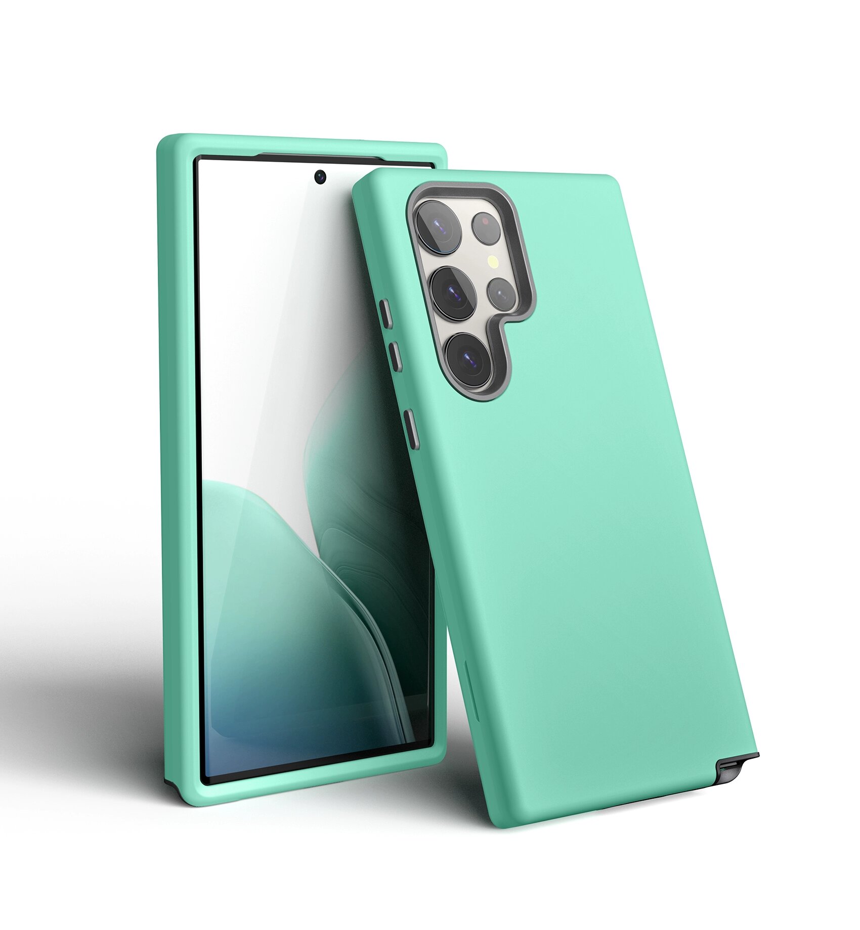 Чехол для Samsung Galaxy S23 Ultra 3 в 1 мягкий полный чехол с защитой от падений мято-зеленый