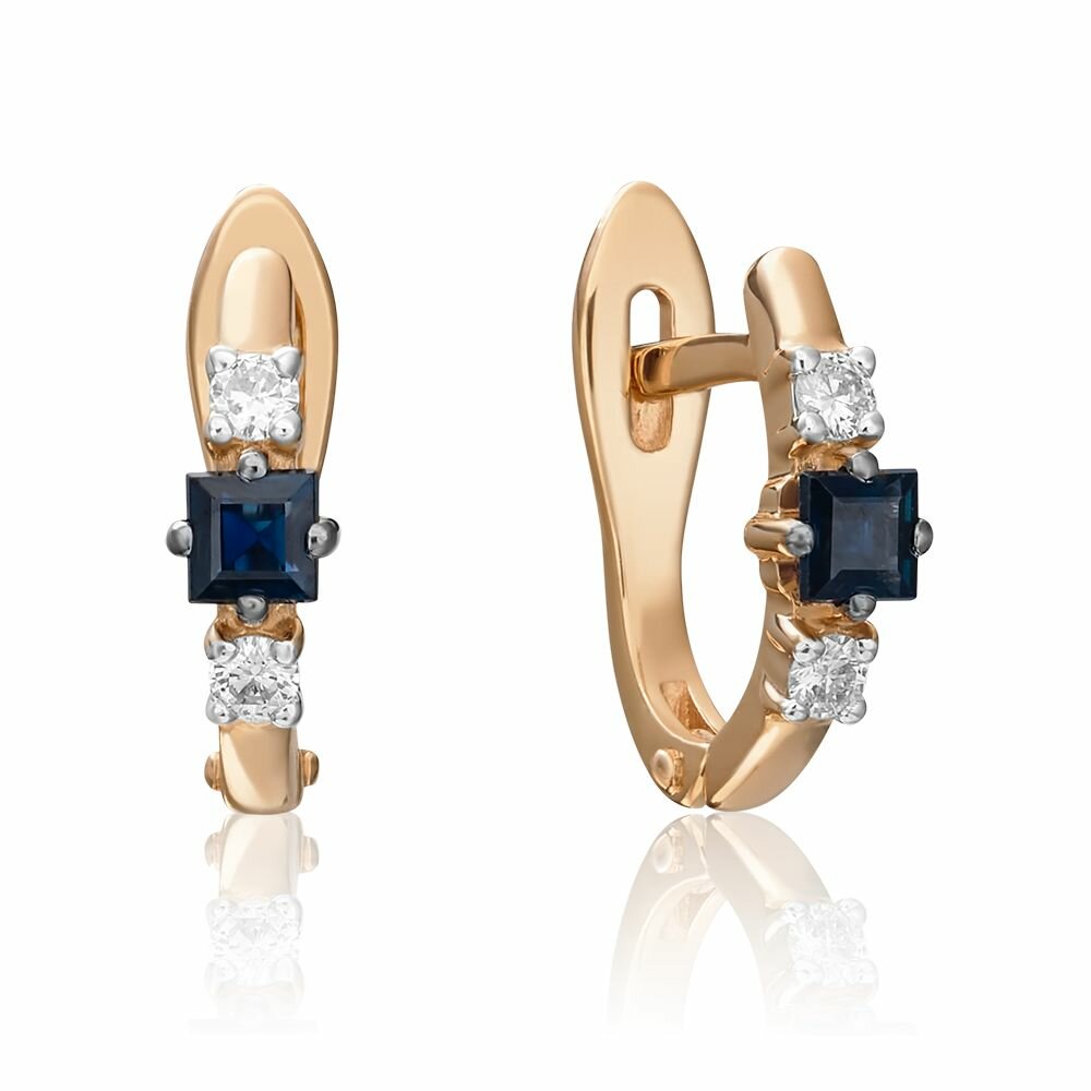 Серьги, красное золото, 585 проба, сапфир, бриллиант