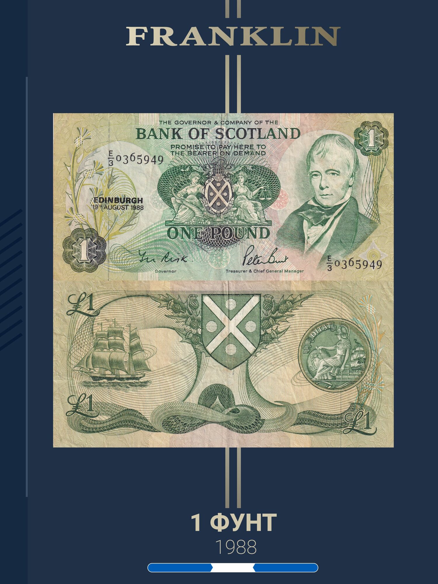 Банкнота Шотландия 1 фунт 1988 год (F) Pick 111g