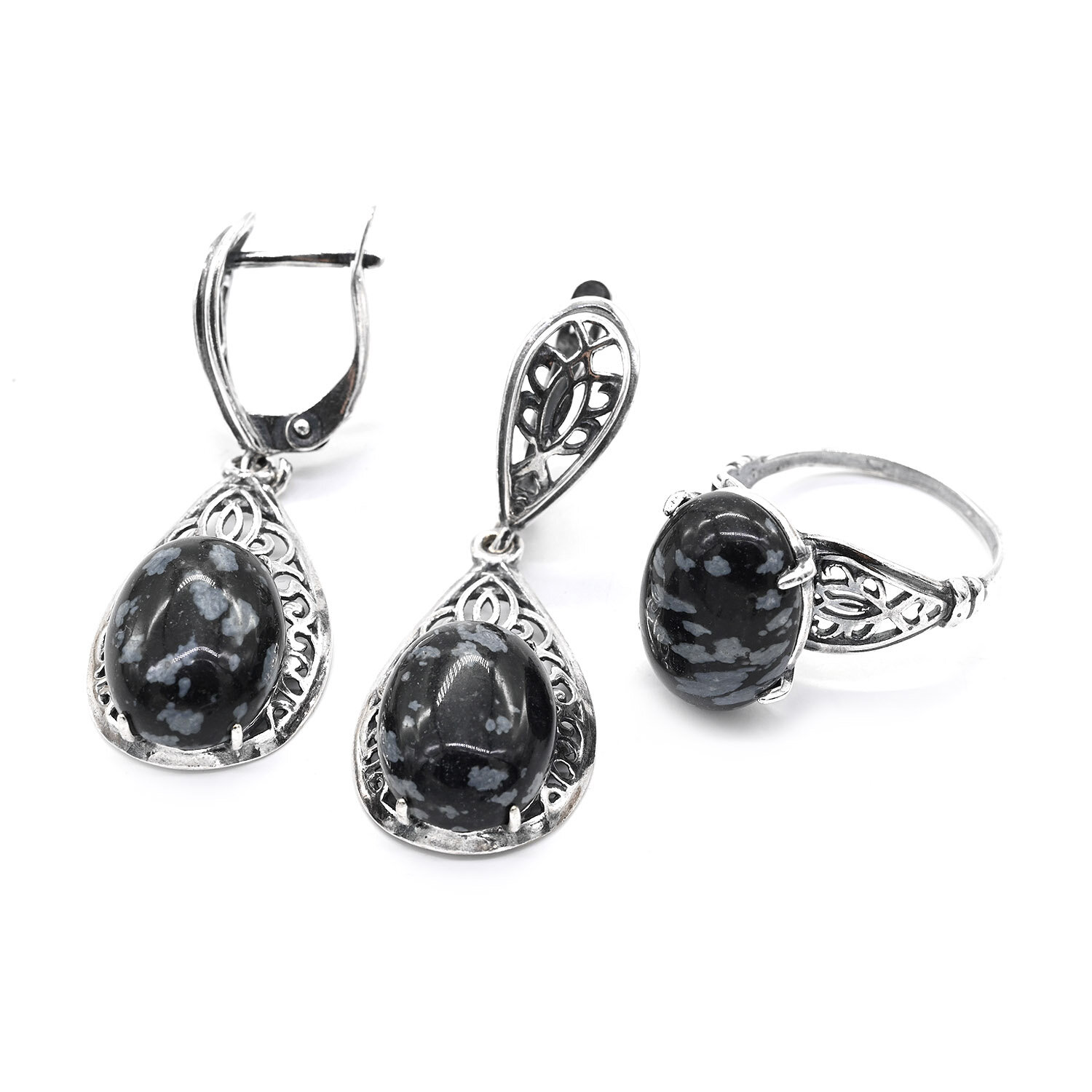 Комплект бижутерии: кольцо, обсидиан