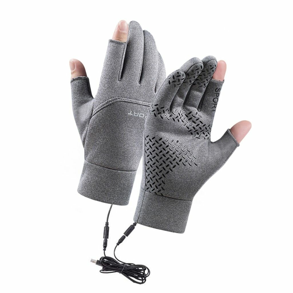Мужские уличные теплые перчатки с подогревом, велосипедные для рыбалки подогревом-серый-M