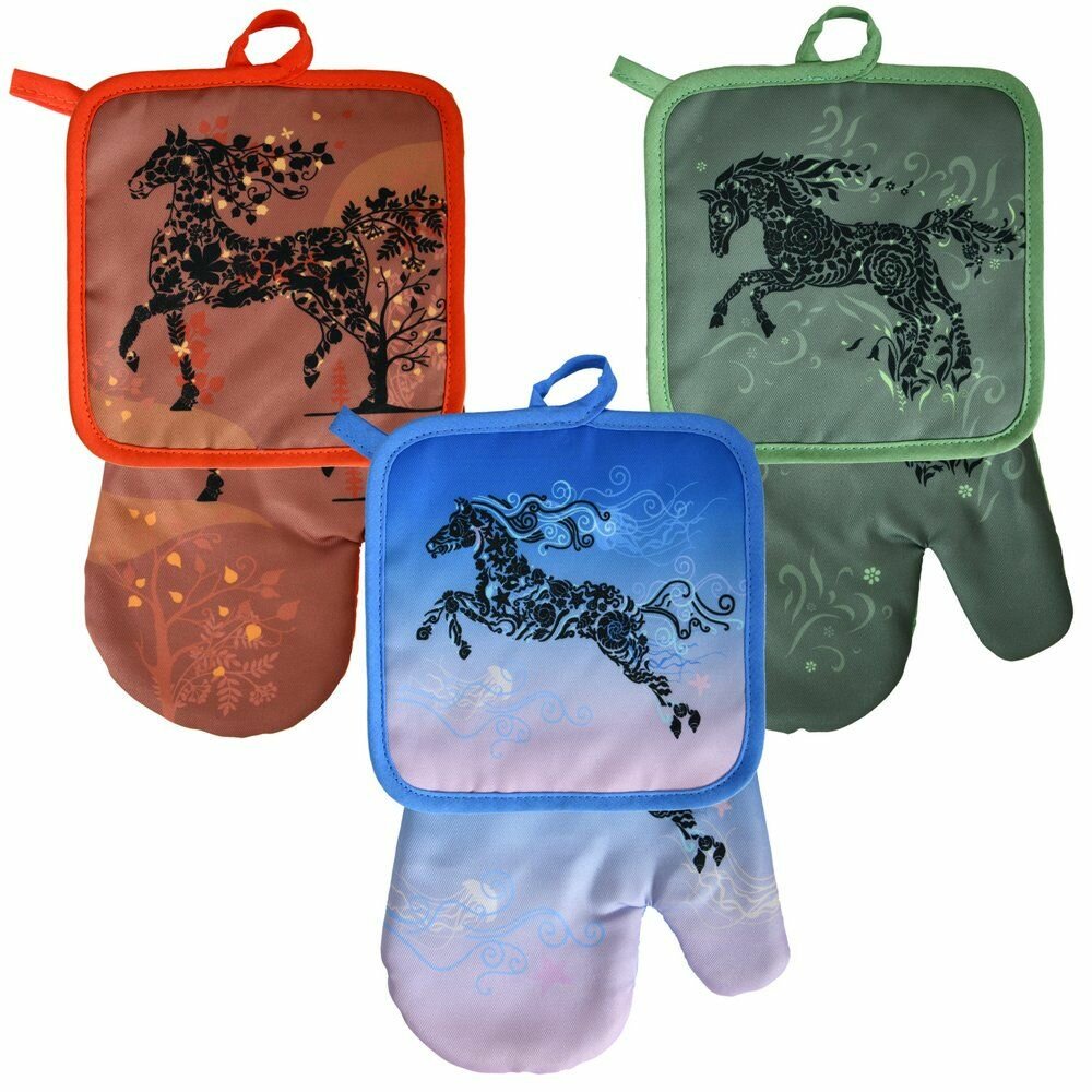 Прихватка с рукавицей "Спирит" набор 6 предметов, 3 дизайна, на Новый год, размер 17х27 см