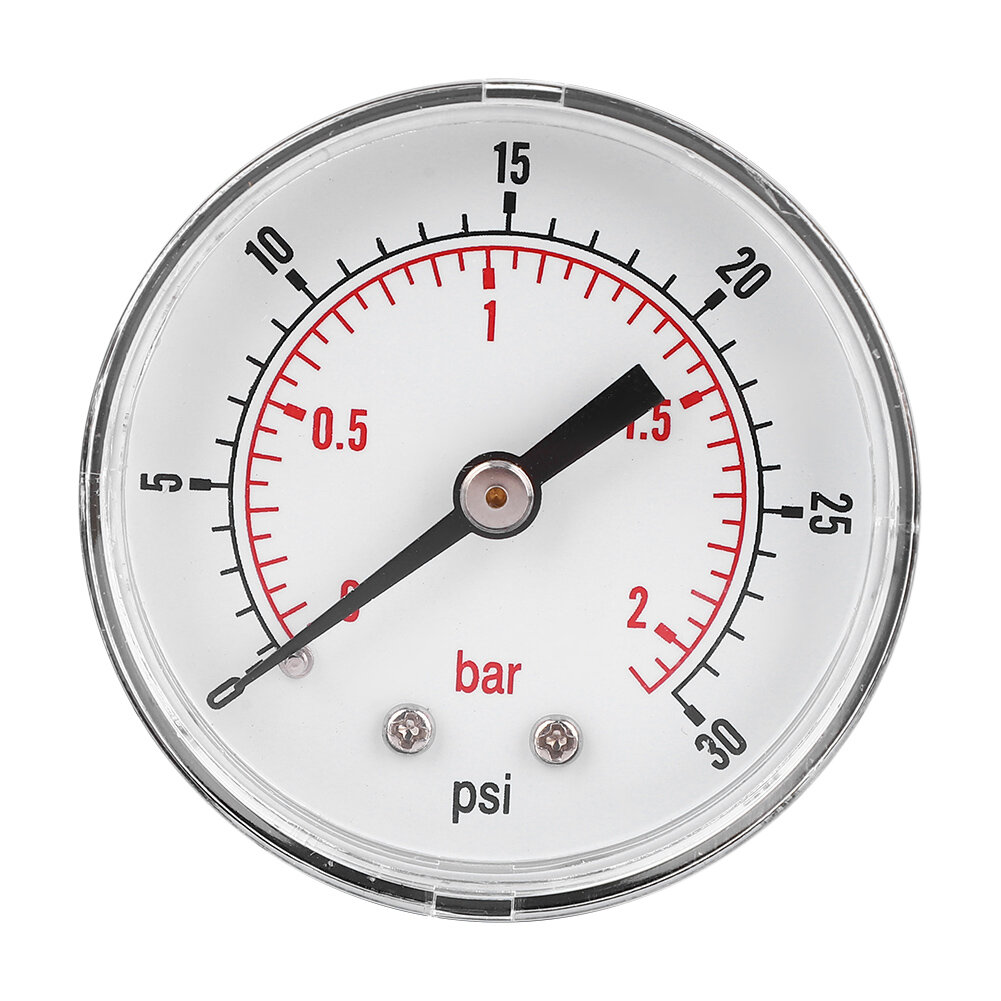 Манометр с циферблатом 50 мм, резьба 1/4 BSPT, заднее соединение для воздуха, воды, нефти, газа (0-30 фунтов на кв. дюйм, 0-2 бар)