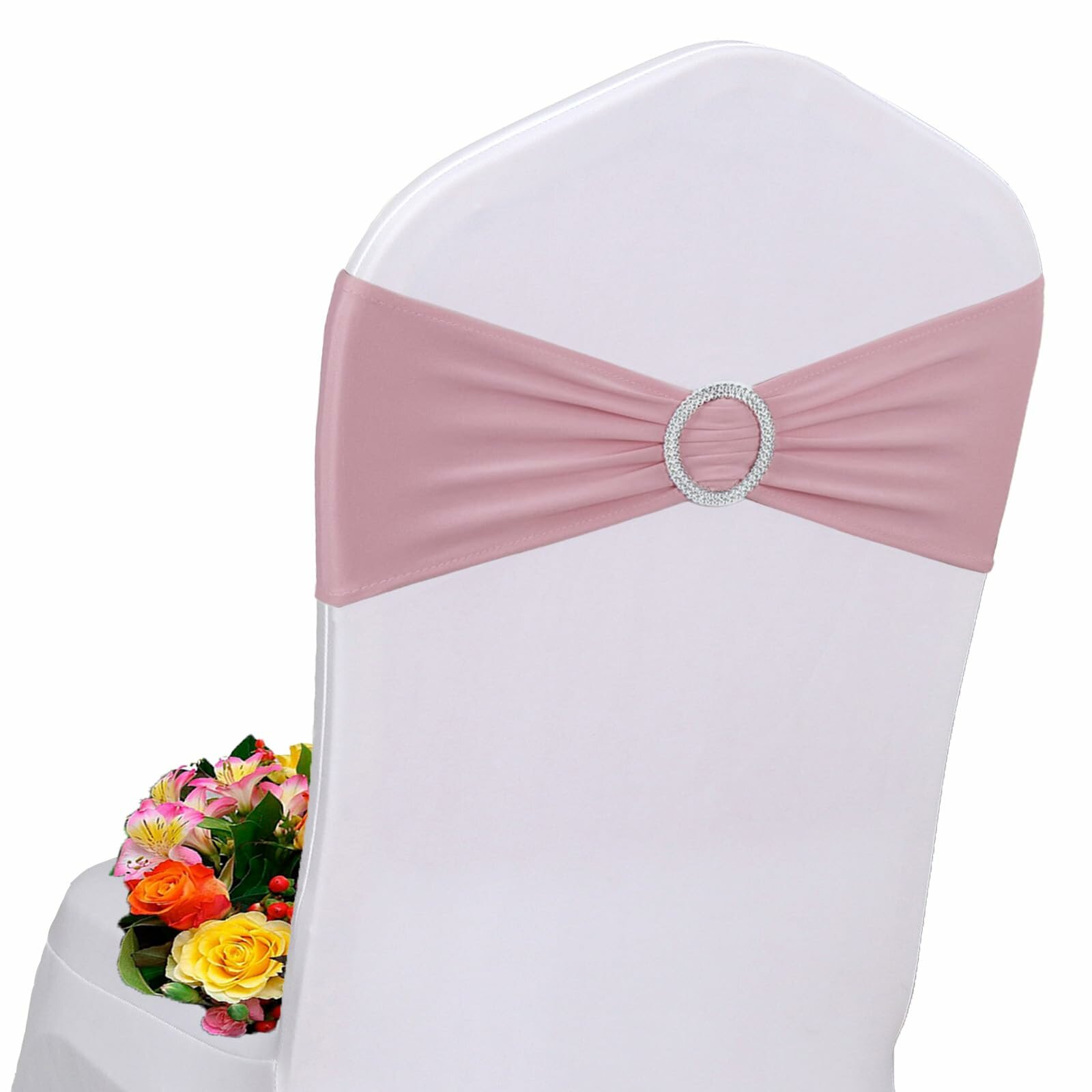 Ленточки для стульев Розовое золото Пакет 50 Шт Спандекс Ленточки для стульев Снимок Пыльно-розовые ленточки для стульев Стрейч Ленточки для стульев С пряжкой Слайдером Для Декора Свадьбы Банкета Праздника Материал Эластичные ремни Размер 35*15 см