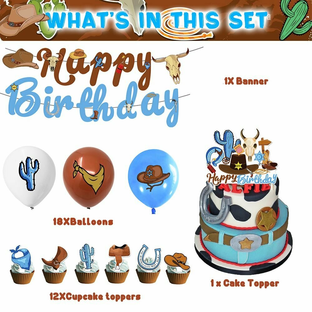 32шт Украшение Западной Ковбойской Вечеринки включает в себя Баннер С Воздушными Шарами, Топперы