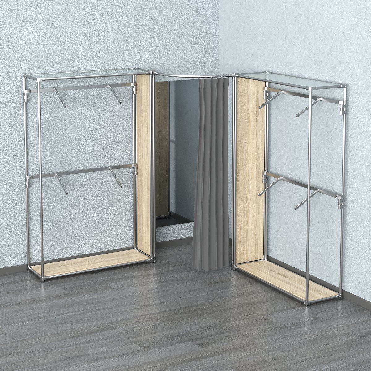 Примерочная (вход- дуга) с зеркалом из системы хром с поручнями №3-1, Дуб Сонома