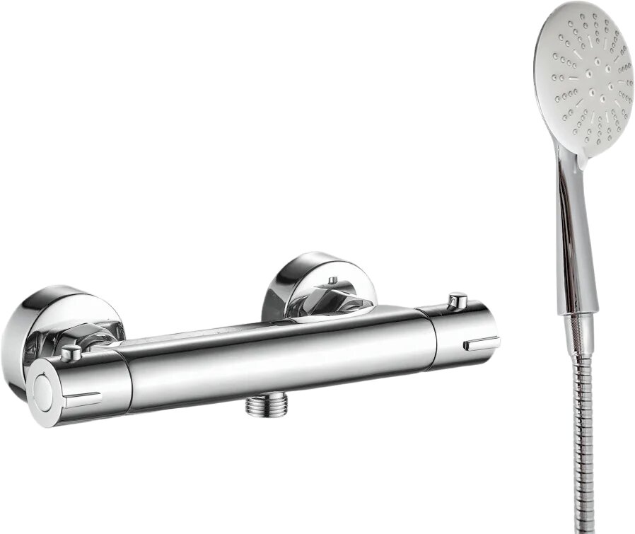 Термостатический смеситель Haiba HB20809 с душевым гарнитуром, хром, глянцевый, настенный, латунный, смеситель для ванны с душем