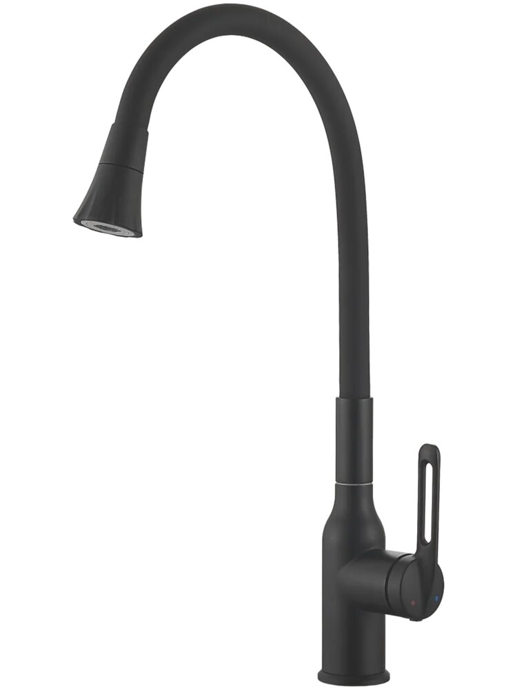 Смеситель для кухни Haiba HB42830-7 с гибким изливом, с поворотным изливом, черный, матовый, однорычажный, нержавеющая сталь, с керамическим картриджем