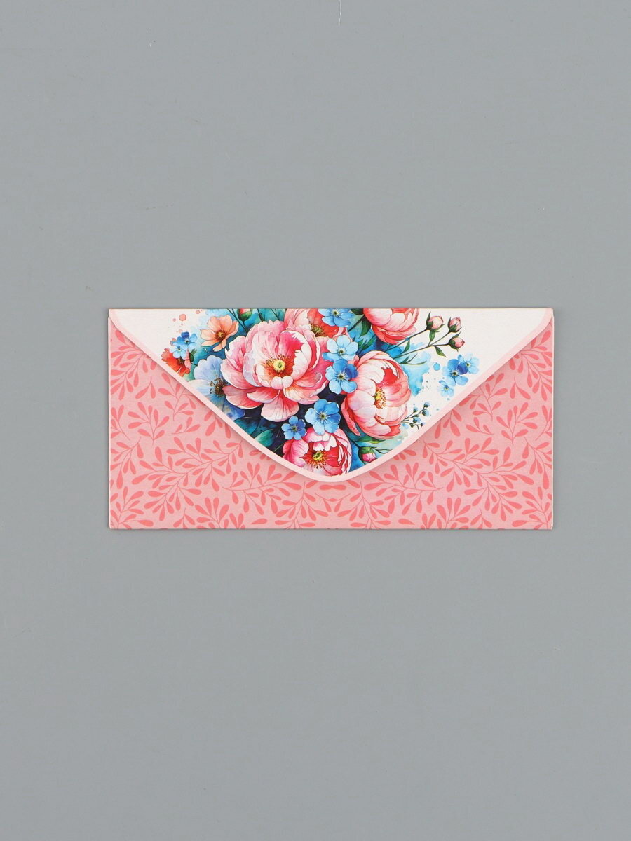 Конверт для денег "Цветы", голубой и розовый, 16.5 x 8 см, размер упаковки: 16.5 x 8 x 0.1 см, 10 шт.