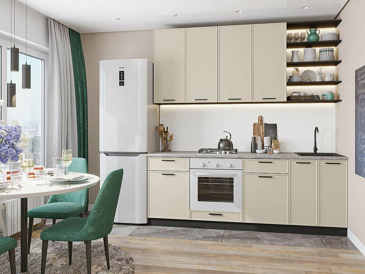 Готовый кухонный гарнитур 2.2 метра кухня без столешницы Фрейм-02 Cream Silk, Graphite