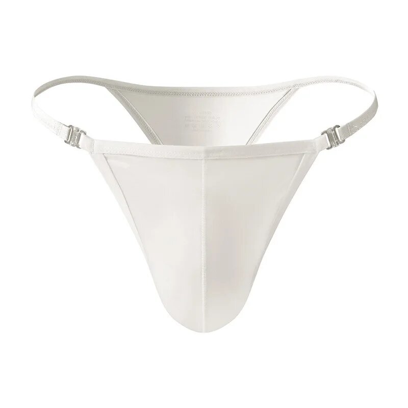 Мужские стринги из ледяного шелка, нижнее белье, чехол для пениса, стринги с Белый, L, White