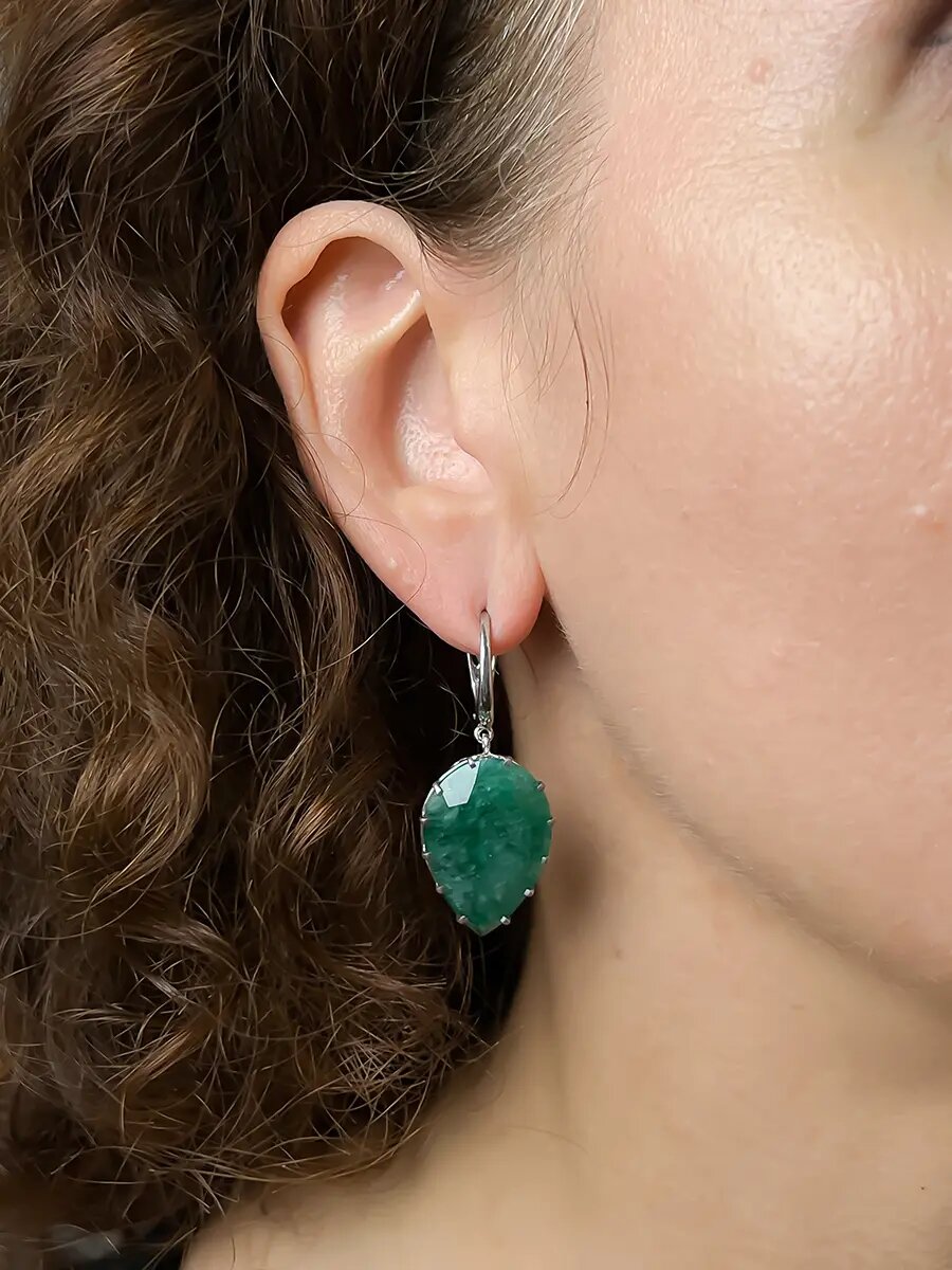 Серьги с подвесками, серебро, 925 проба, родирование, изумруд