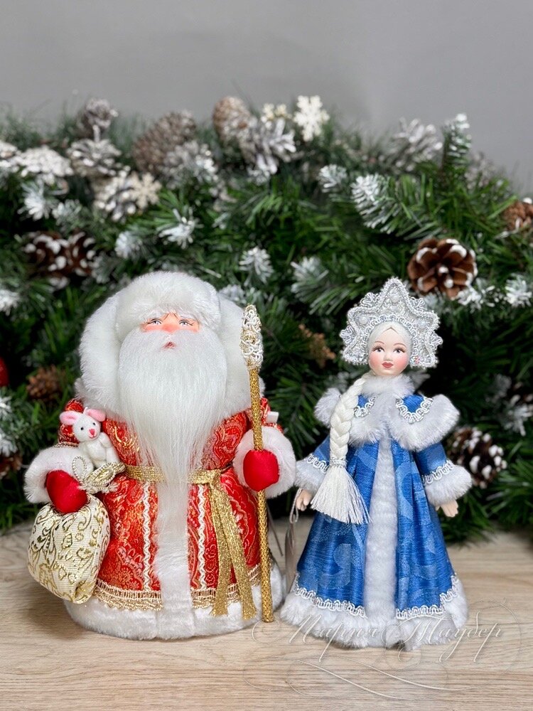 АртМороз Дед мороз и Снегурочка русские 24см, новогодняя игрушка под ёлку, авторская кукла ручной работы