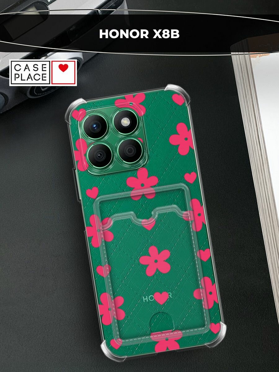 Чехол на Honor X8b (Хонор X8B) с картой и принтом Ярко-розовые цветочки