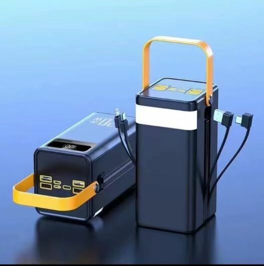 Повербанк 50000mah, Быстрая зарядка телефона. с 4 разъёмами USB，чёрный