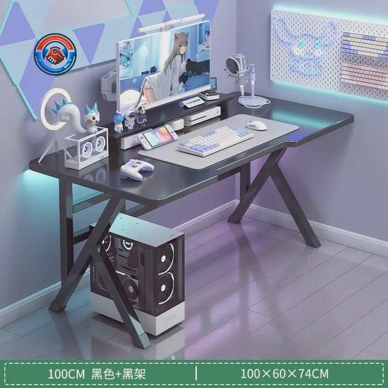 Компьютерный стол для геймеров и учёбы 100х60х74 см, прямой игровой стол с отверстием для кабеля, современный письменный стол для спальни, кабинета и общежития, сборный